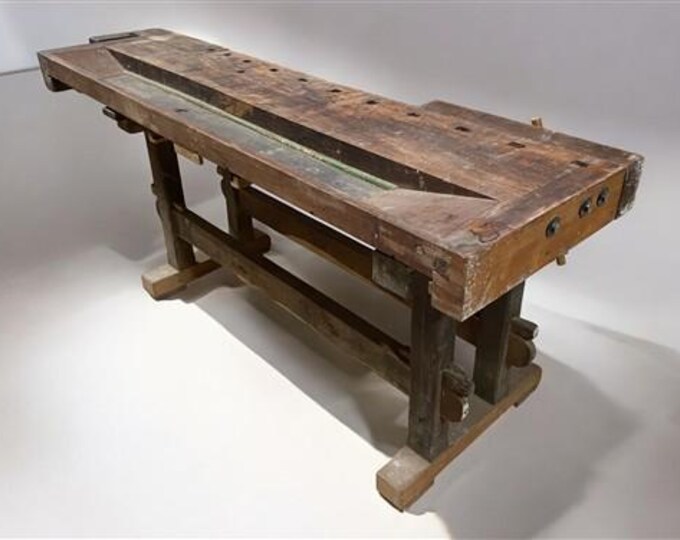 Rustic Work Table, Vintage Carpenter's Workbench, Woodworking Console ...