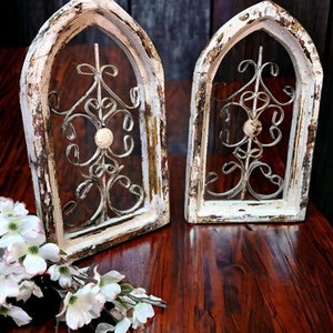 Pair Arched Wood Metal Gothic Window Frames, (10x17.5) Vintage Inspired ...
