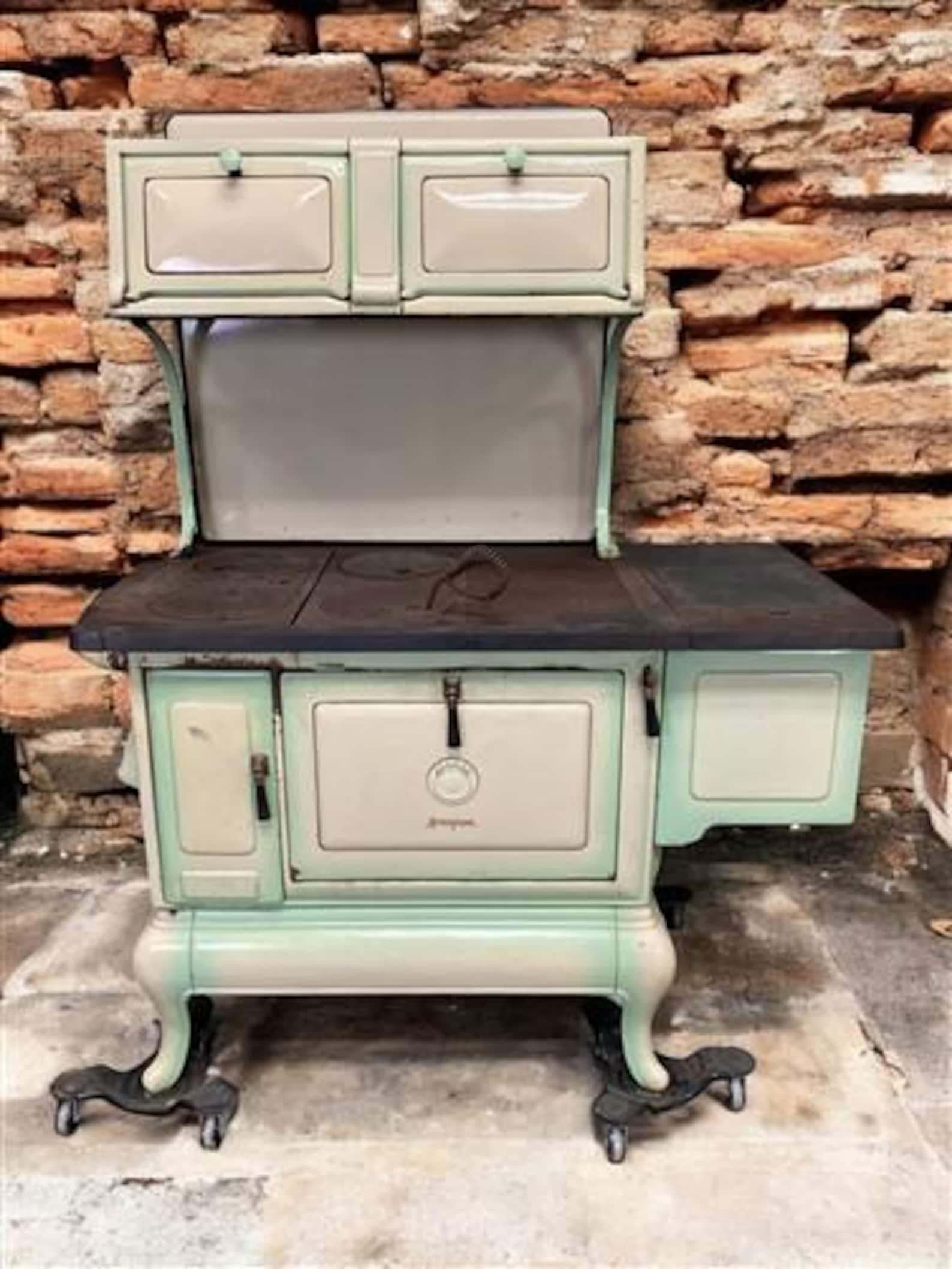 Monogram Stove, Vintage Wood/coal Burning Stove, Cream & Sage Enamel ...