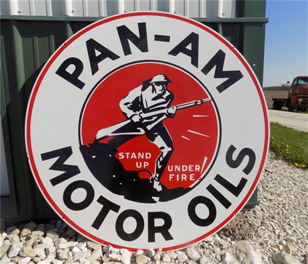 Pan Am Motor Oils Sign, Double Sided Metal Porcelain Advertising Sign ...