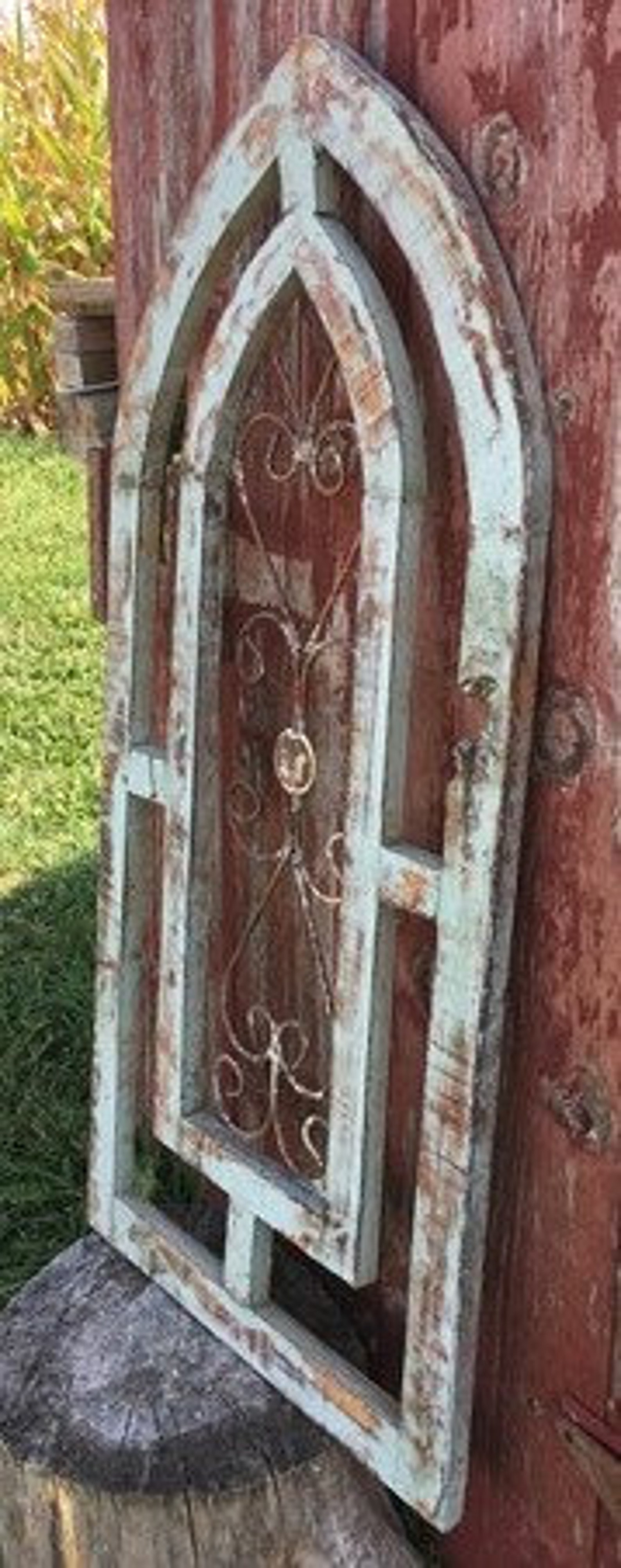 Blue Church Metal Wood Window Frame Arched Architectural - Etsy