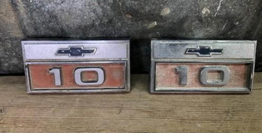 1966 Pair Chevy Chevrolet C10 Truck Chrome Trim Front Fender Badge ...