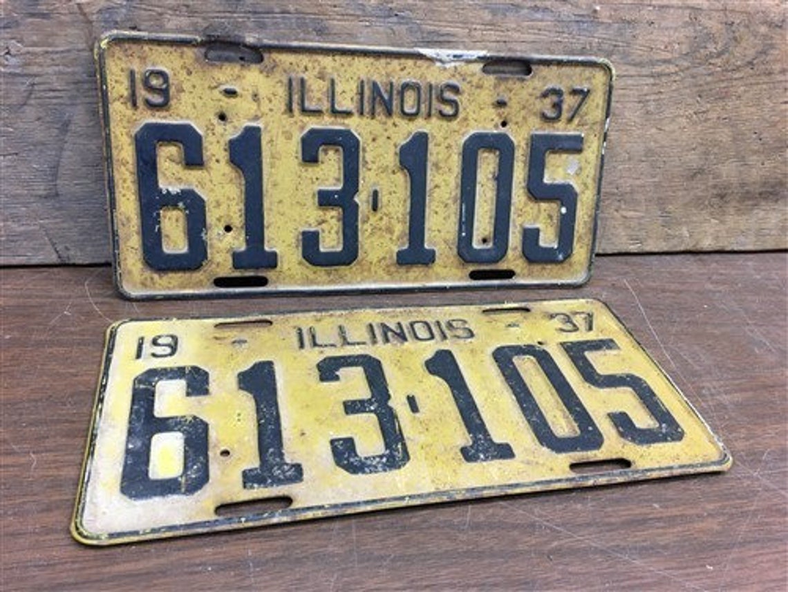 1937 Illinois Black Yellow License Plate Tags Original 613105 - Etsy