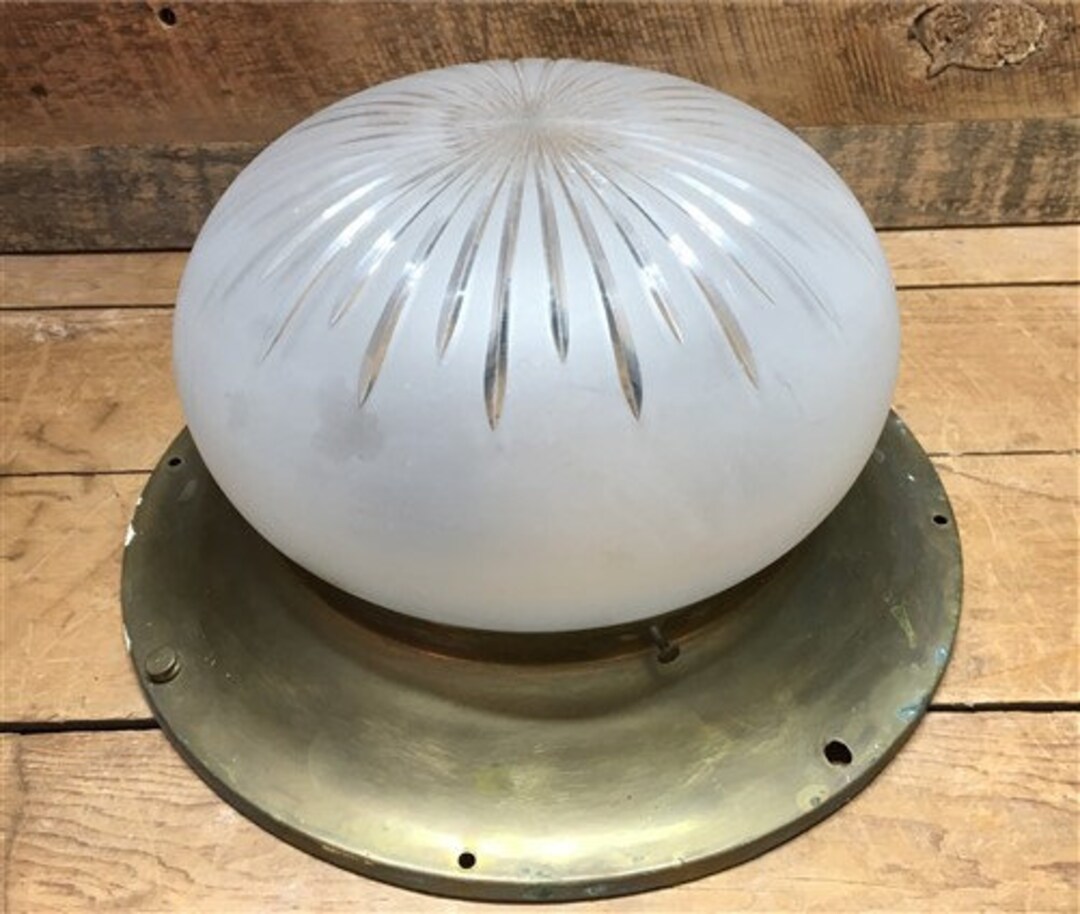 Elegant Etched Frosted Glass Shade Light Fixture, Vintage Ceiling Mount ...