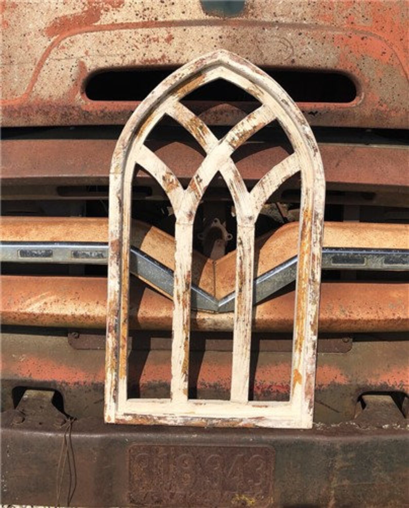 Arched Church Window, Wood Cathedral Frame, Faux Window, Farmhouse Wall ...