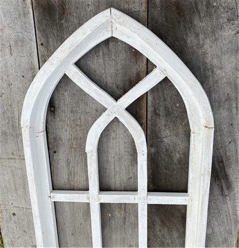 White Arched Cathedral Window Frame, Wooden Church Frame, Gothic Wall ...