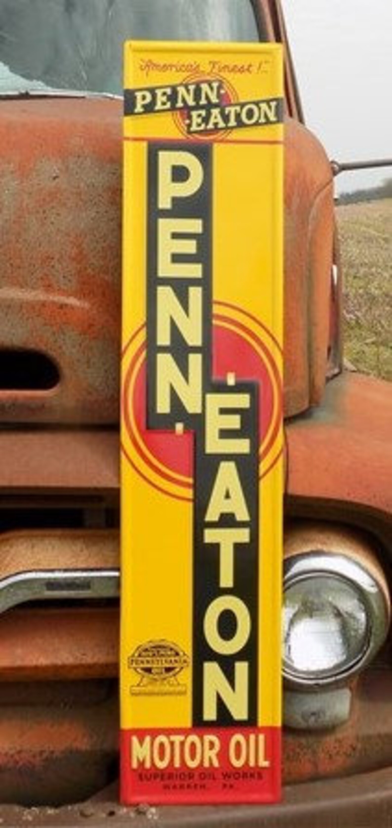 Penn Eaton Motor Oil, Tin Advertising Sign, Gas Station, Gasoline & Oil ...
