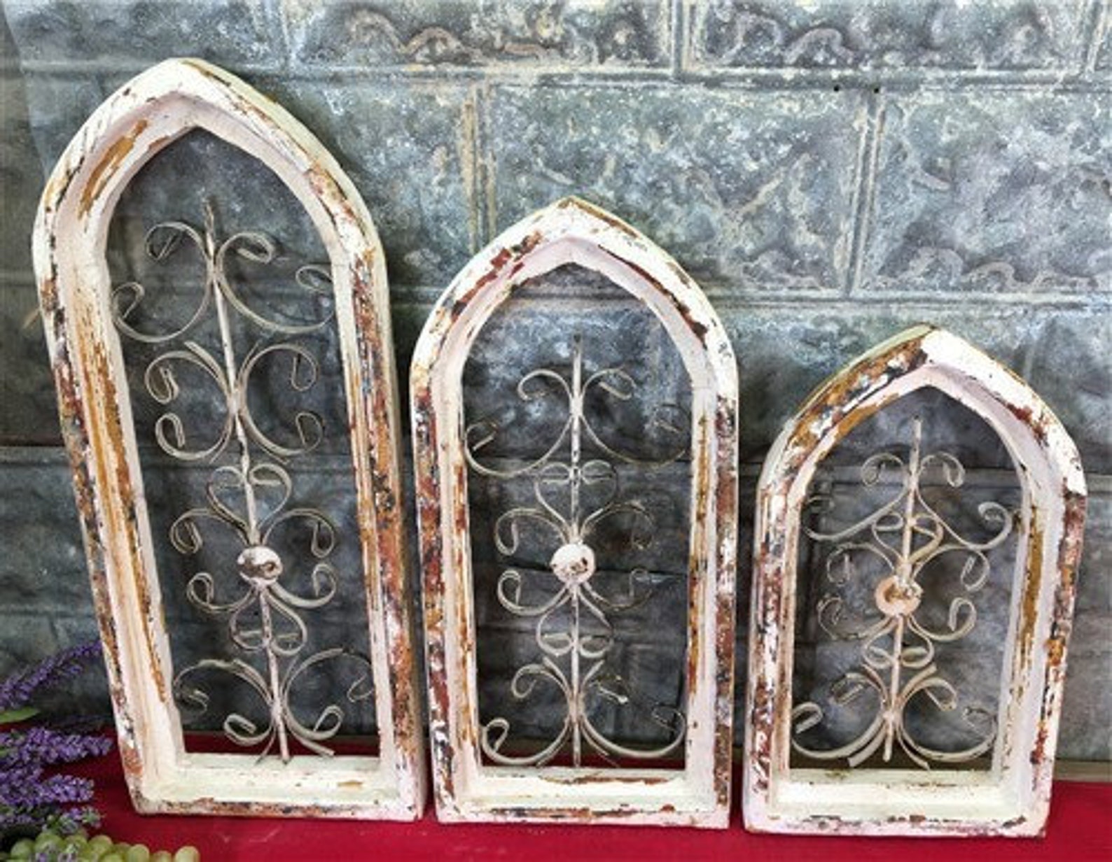3 Arched Wood Metal Gothic Window Frames Architectural Church | Etsy