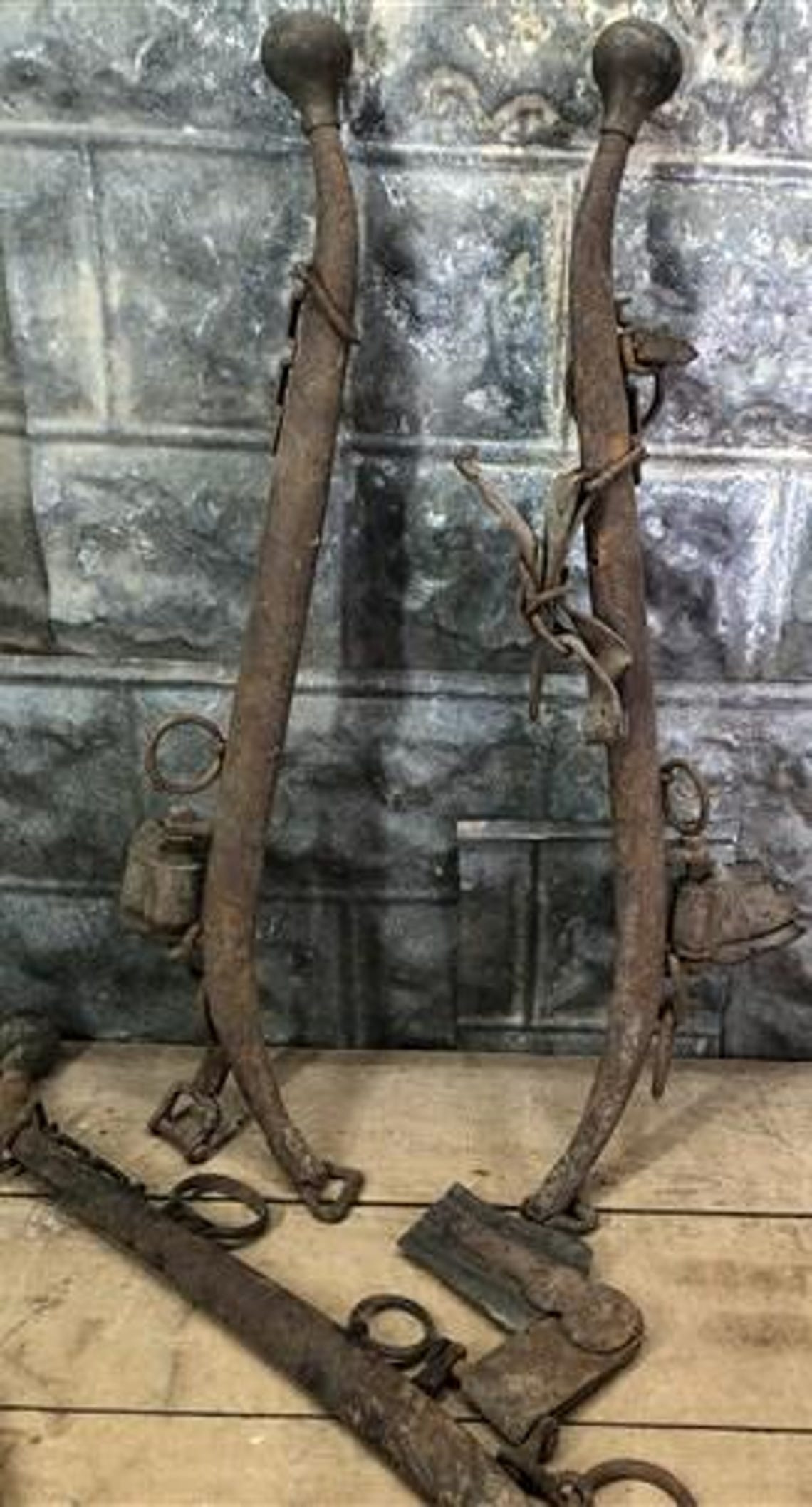 4 Horse Collar Harness Hames, Brass Leather Bridle Tack Saddle, Western ...