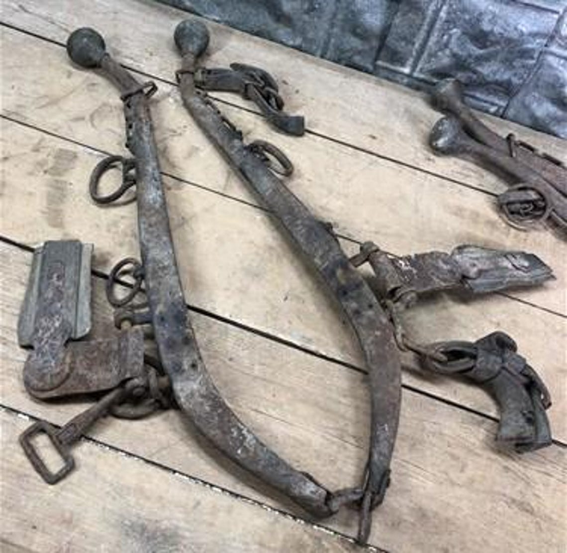 4 Horse Collar Harness Hames, Brass Leather Bridle Tack Saddle, Western ...