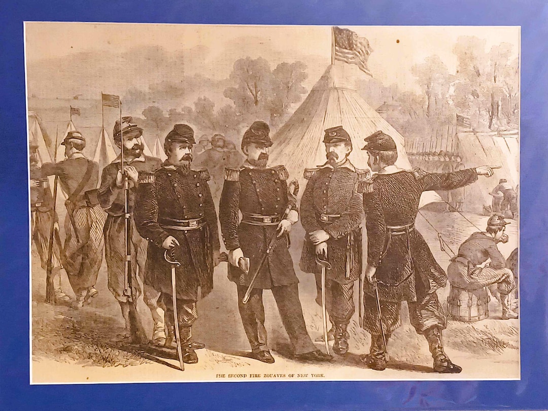1861 Civil War Fire Zouaves of New York Original Woodblock Engraving ...