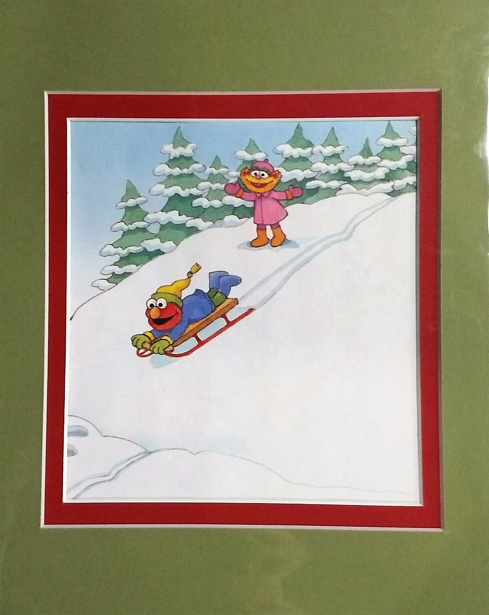 Elmo Sled Ride Matted 8x10 Sesame Street Print | Etsy