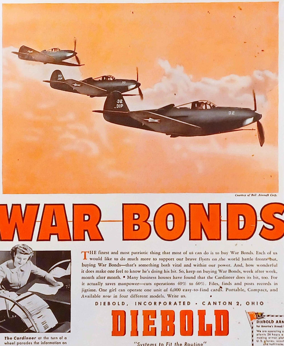 1944 WWII War Bonds Ad Matted Vintage 11x14 Print Diebold - Etsy
