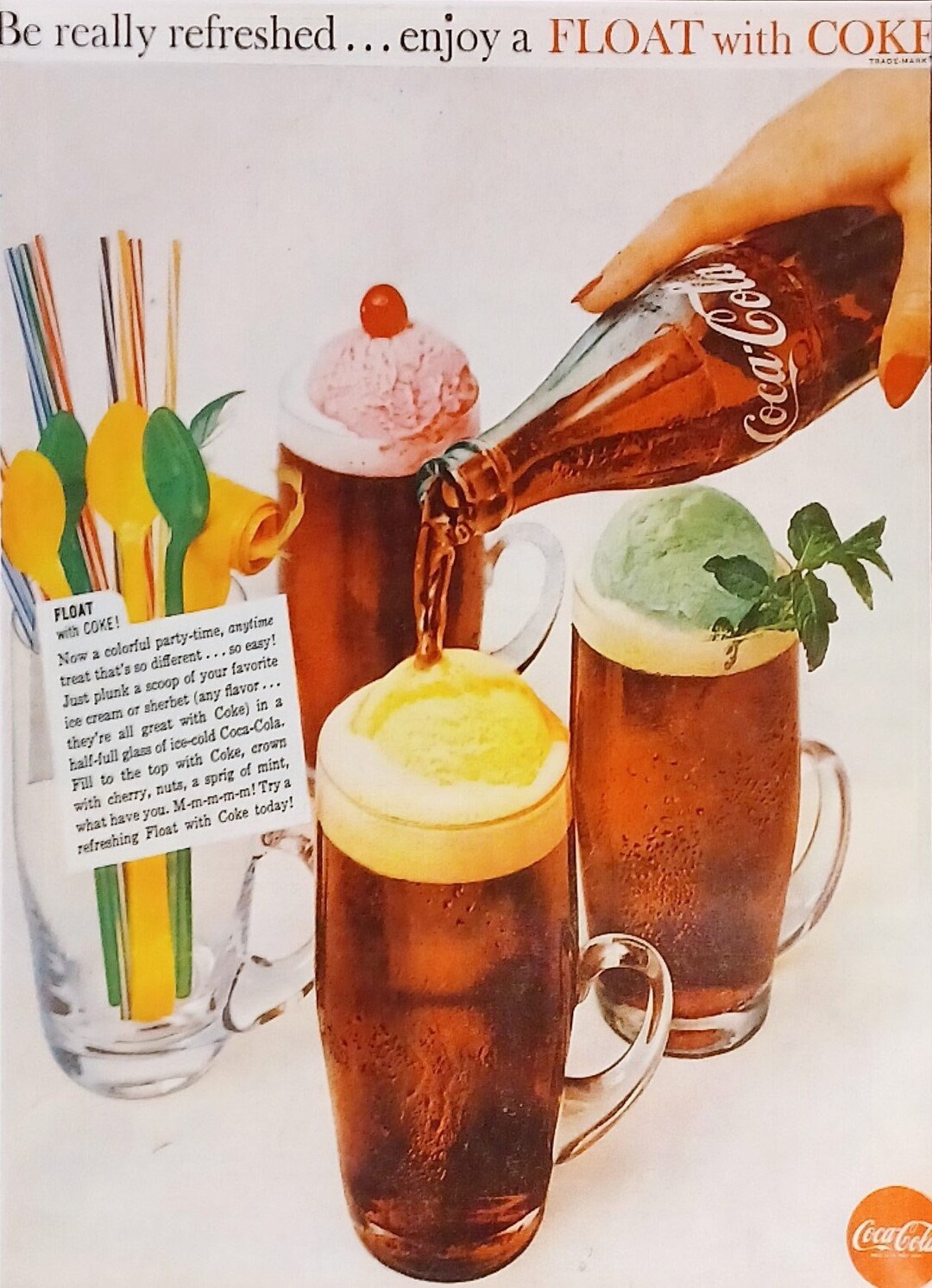 1960 Coke Float Ad Matted Vintage 11x14 Print Coca Cola - Etsy