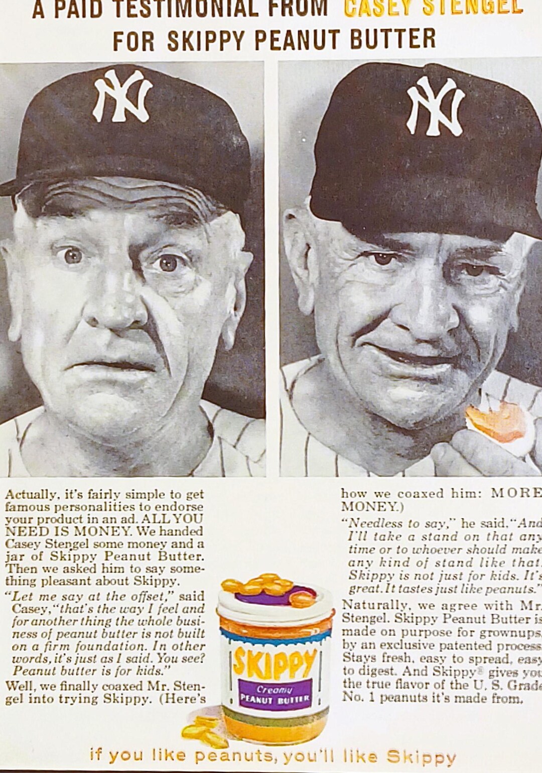 1959 Skippy Peanut Butter Ad Matted Vintage 8x10 Print Casey Stengal ...