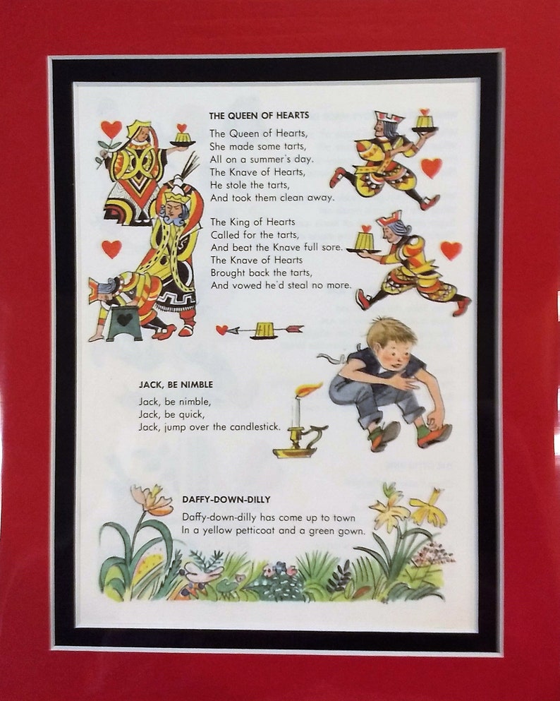 1957 Queen of Hearts Nursery Rhyme Matted Vintage 8x10 Print - Etsy