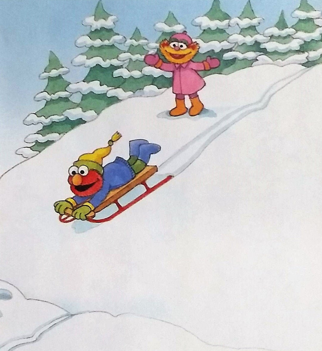 Elmo Sled Ride Matted 8x10 Sesame Street Print - Etsy