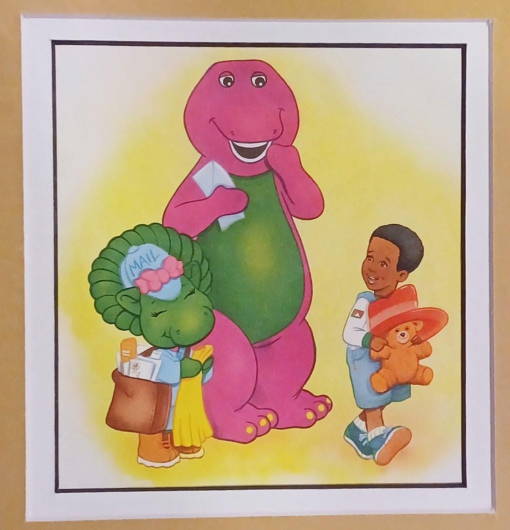 Barney Dinosaurier Tapete Blau Rosa Stil Kostenlose Vektorgrafik Auf