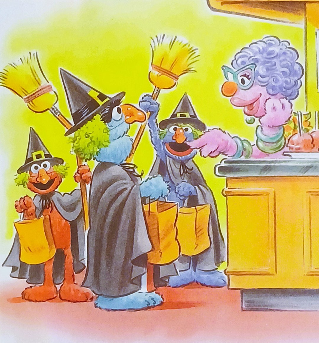 1996 Elmo & Grover Halloween Witches Matted 8x10 Sesame Street Print - Etsy