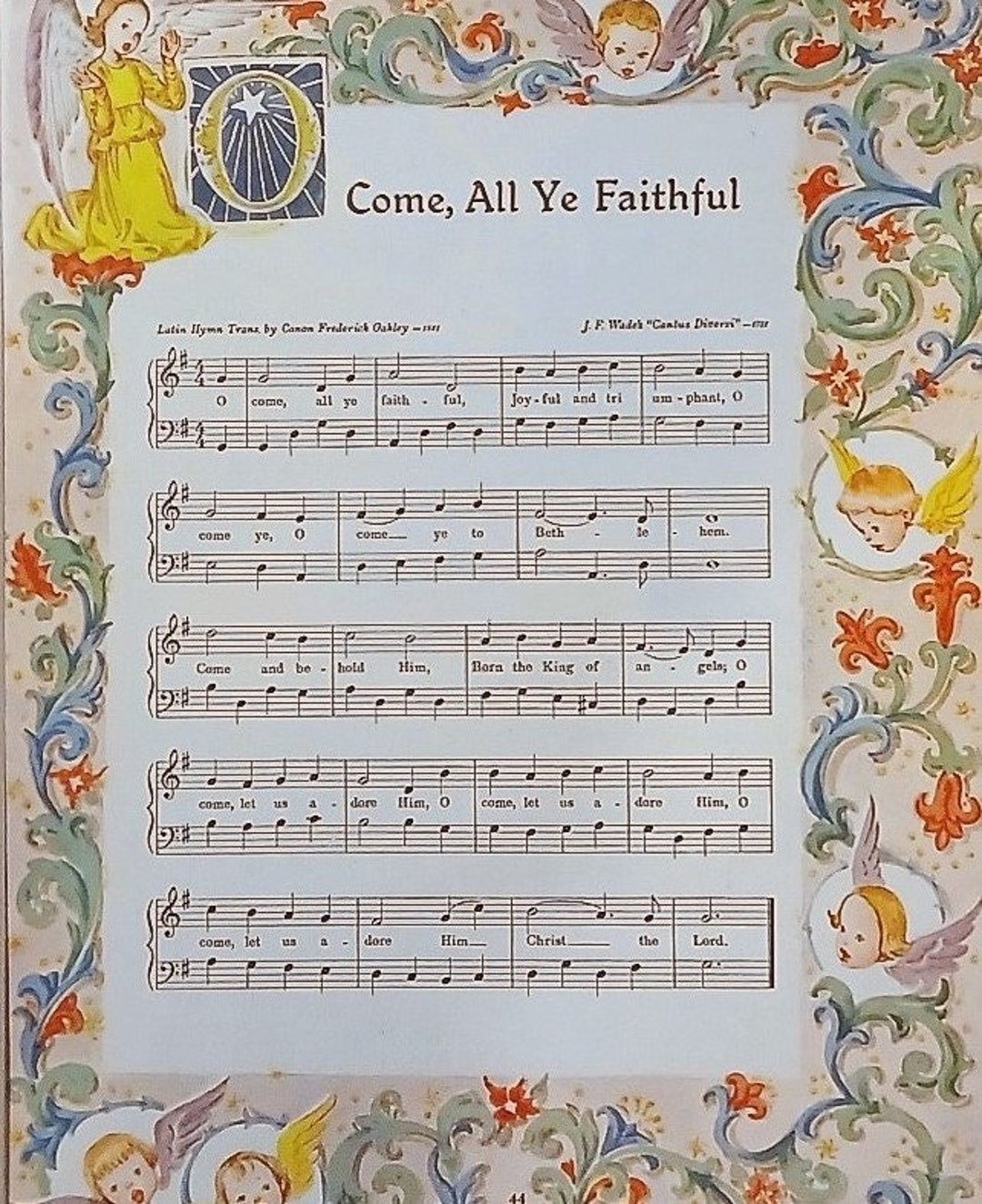 1947 O Come All Ye Faithful Christmas Carol Matted Vintage 11x14 Print ...