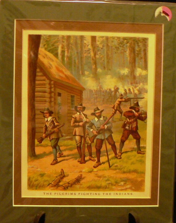 Pilgrims And Indians Fighting