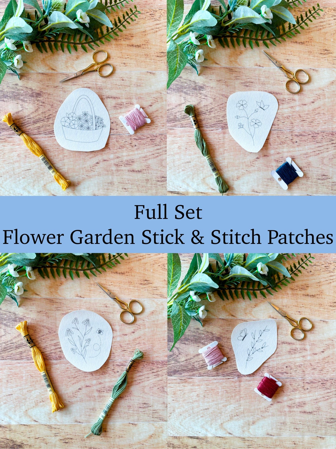 Full Set - Flower Garden Stick & Stitch Patches - DIY Embroidery Kit ...