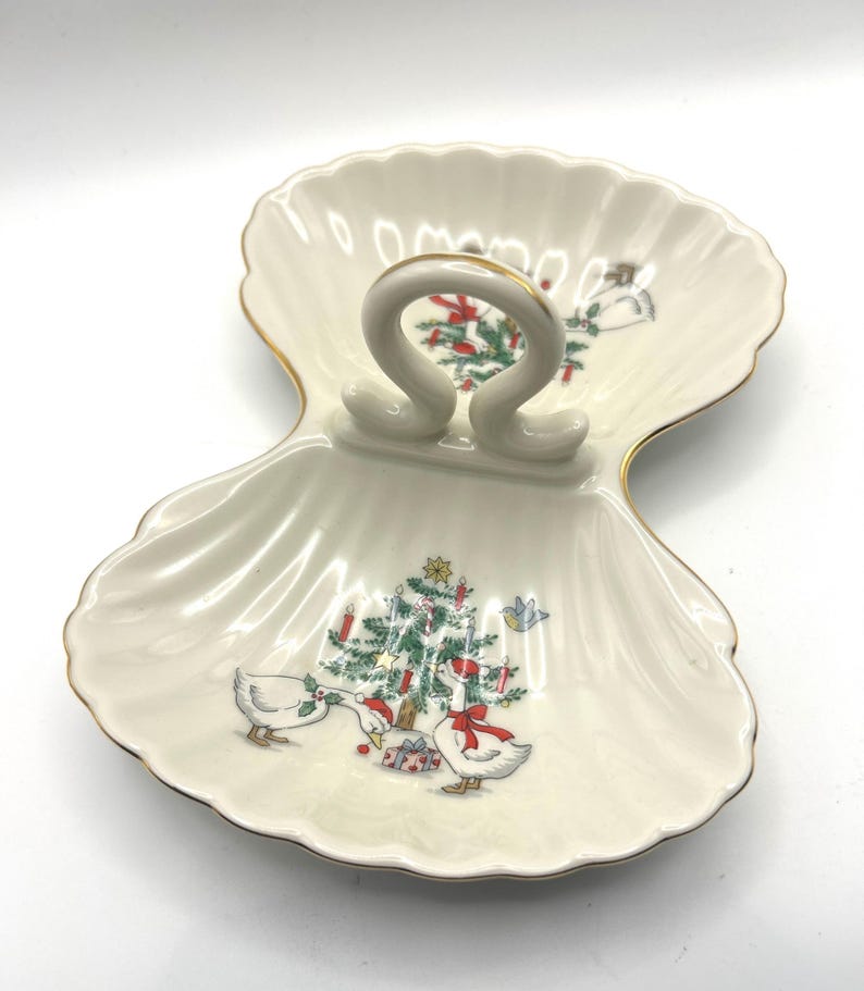 Vintage Christmas Candy Dish | Goose & Tree Motif, Japan Holiday ...