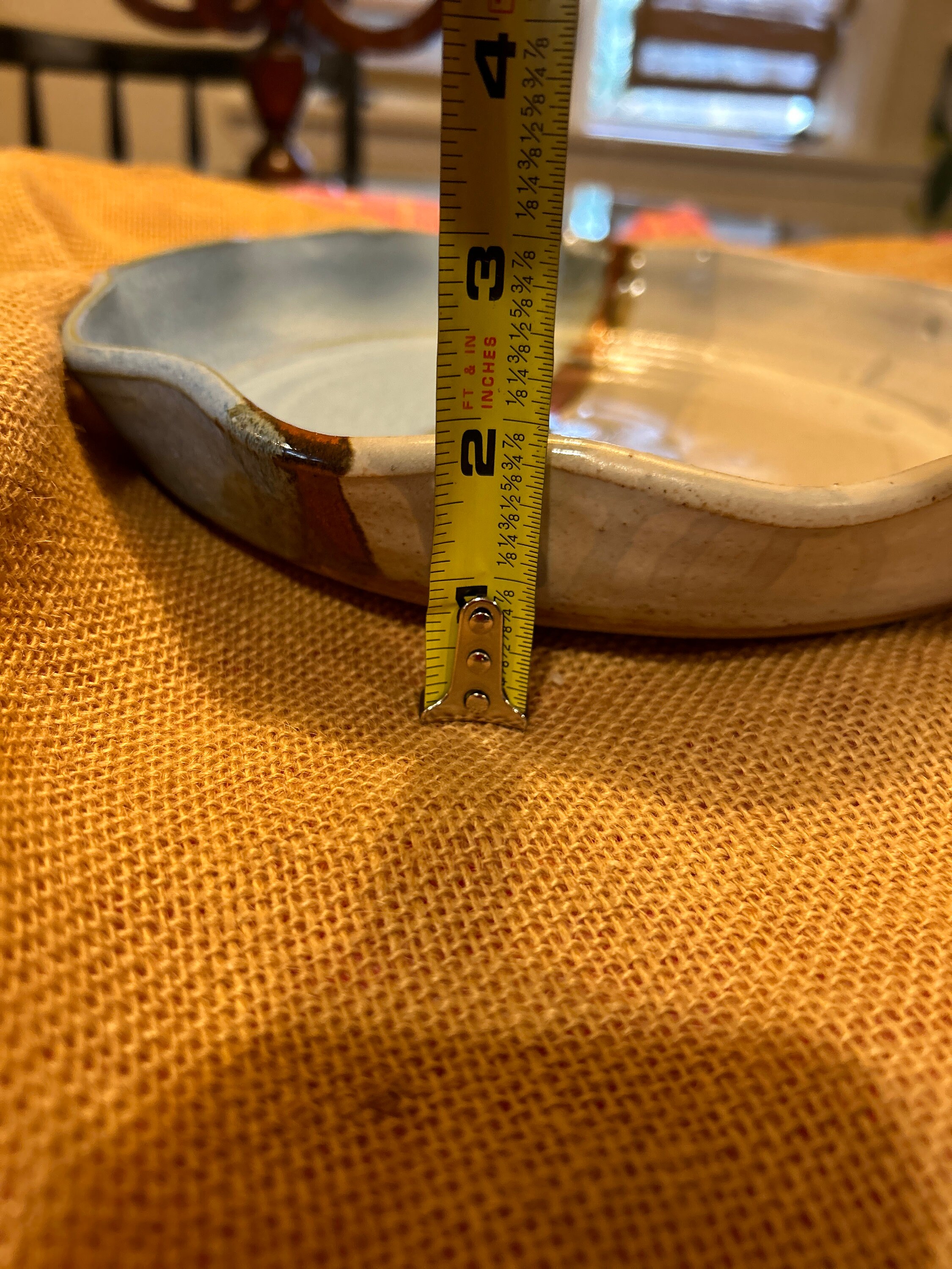 11 Inch Hand Made Pottery Pie Plate Blue Brown Grey Rustic Mid Century ...