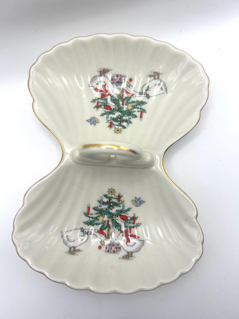 Vintage Christmas Candy Dish | Goose & Tree Motif, Japan Holiday ...