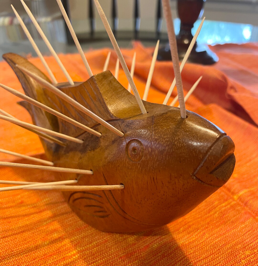 Vintage Teak Pufferfish Toothpick Holder | Midcentury Danish Wood ...