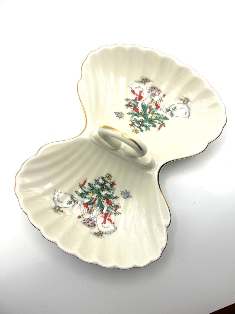 Vintage Christmas Candy Dish | Goose & Tree Motif, Japan Holiday ...