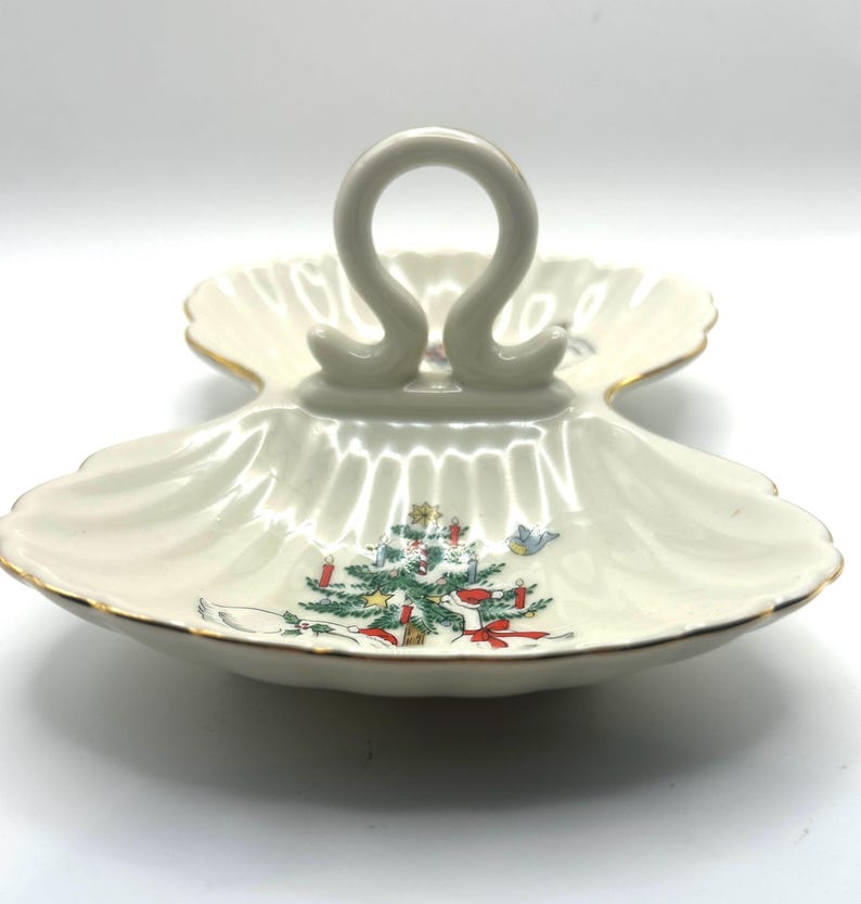 Vintage Christmas Candy Dish | Goose & Tree Motif, Japan Holiday ...
