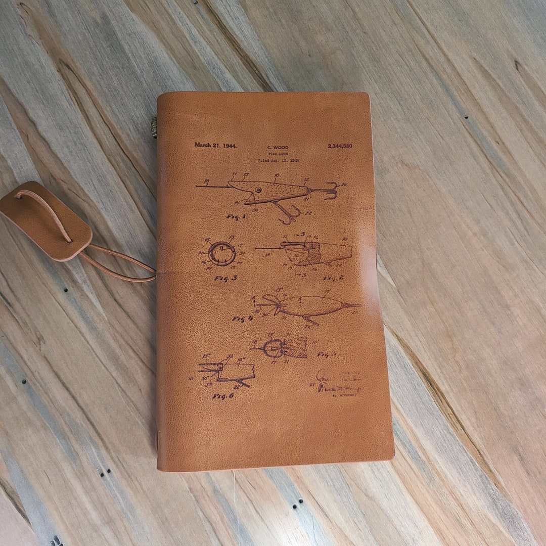 Medium Leather Journal Fishing Lure Patent Engraved / Can Add Personal ...