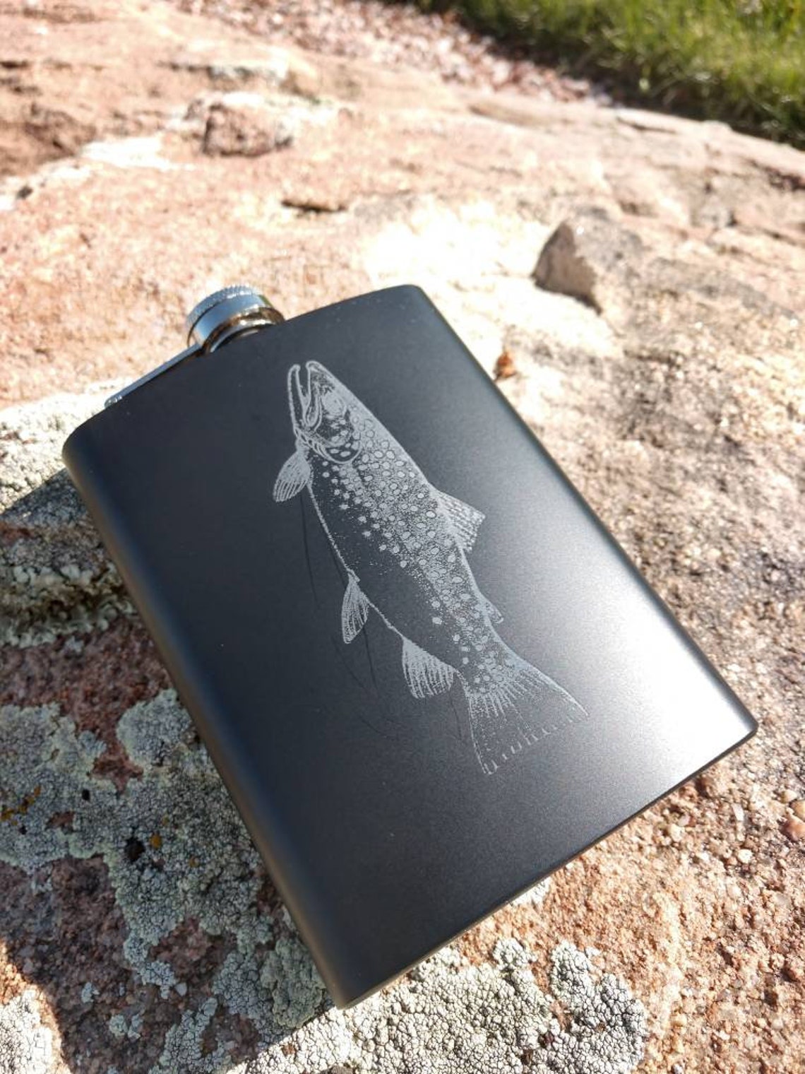 Metal Beverage Hip Flask 8 Oz. Black With Trout Fishing Themed - Etsy