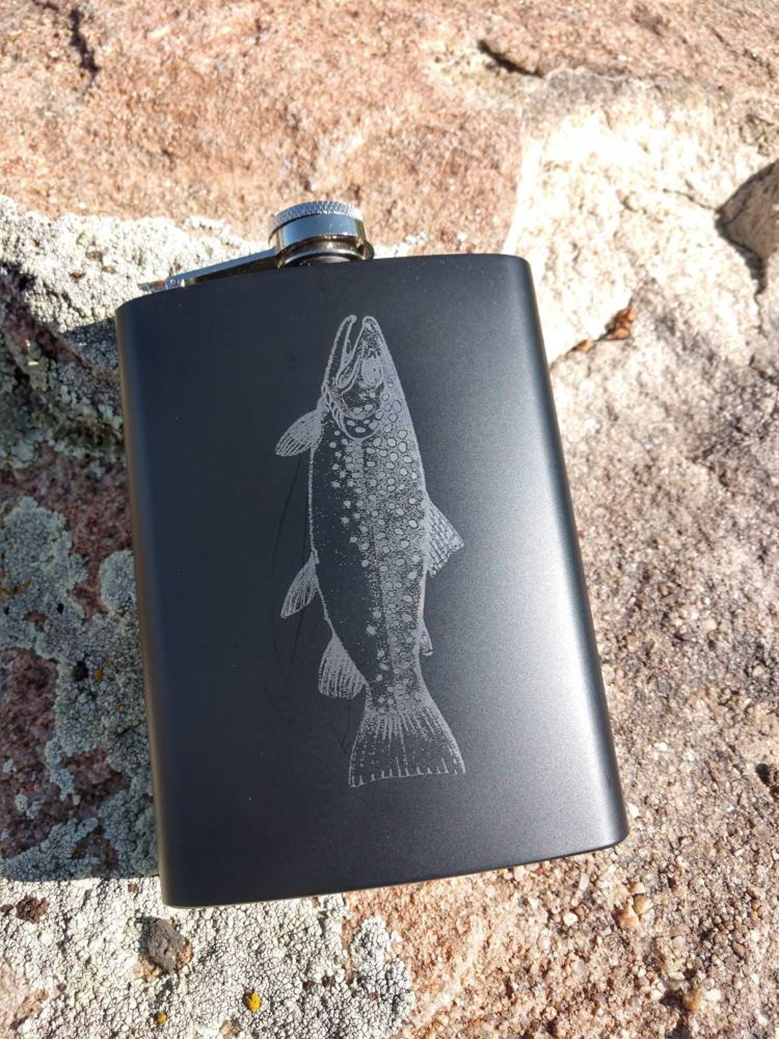 Metal Beverage Hip Flask 8 Oz. Black With Trout Fishing Themed - Etsy