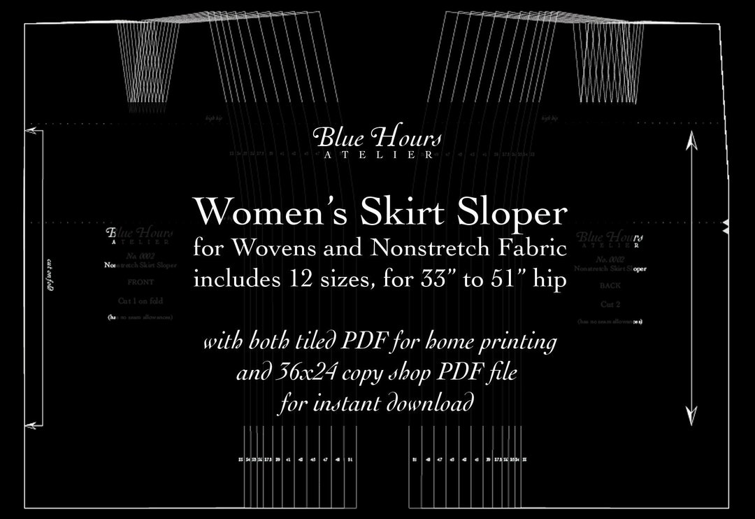 Women's Woven Skirt Sloper, 33" to 51" Full Hip Sizes - PDF Tiled and ...