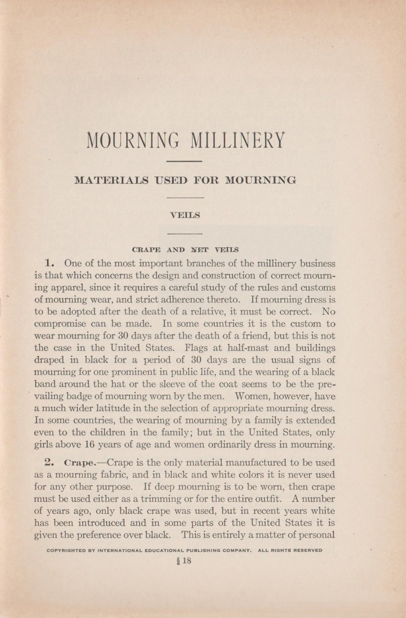 PDF Reproduction - 1916 Mourning Millinery Booklet - Woman's Institute ...