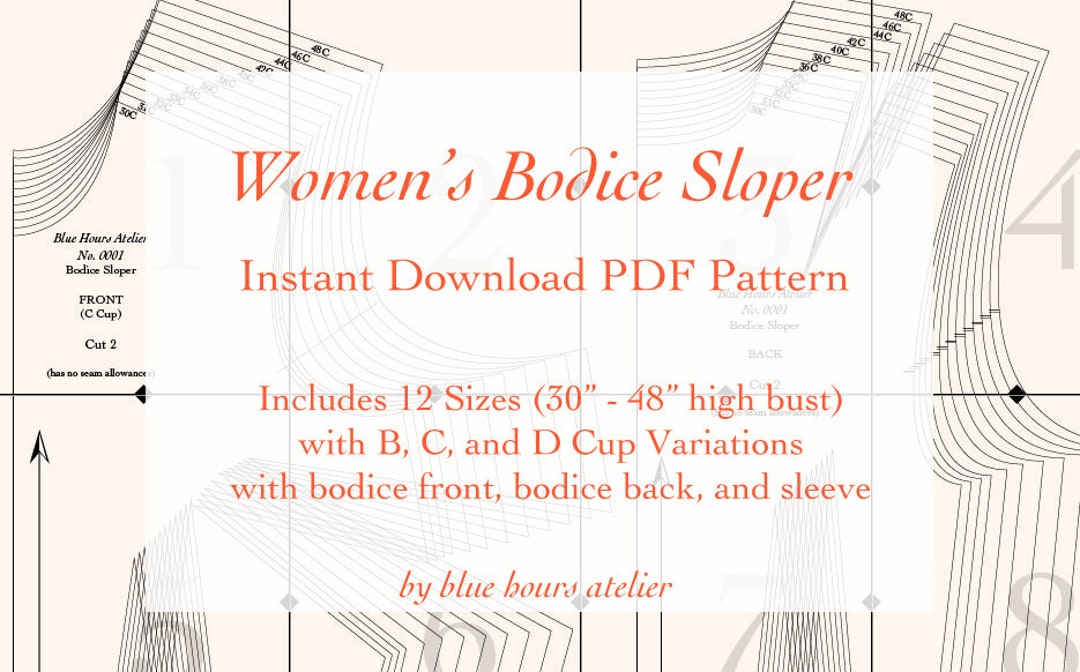 Women's Woven Bodice Sloper, 30 to 48 High Bust, With B, C, and D Cup ...