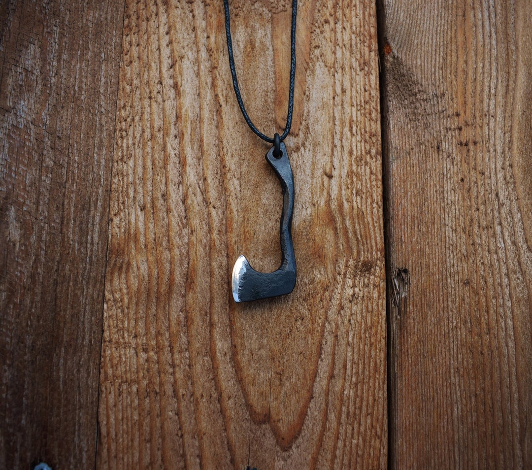 Hand Forged Viking Axe Pendant, Bearded Ax Steel Necklace, Sold With ...