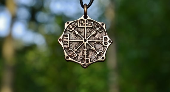 Bronze Viking Compass Vegvisir Pendant Sold With Jewelry Cord | Etsy