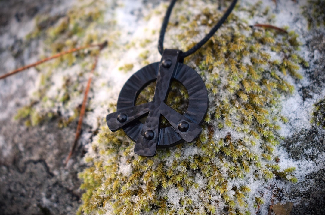 Hand Forged Riveted Peace Sign Amulet, Supplied With Jewelry Cord - Etsy