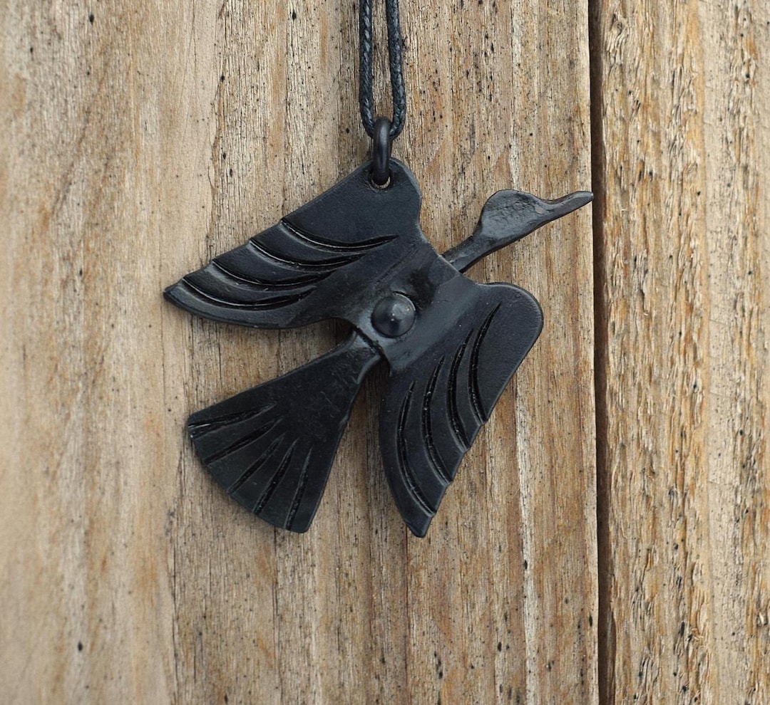 Forged Black Iron Viking Raven Pendant, Ravens of Odin, Sold With ...
