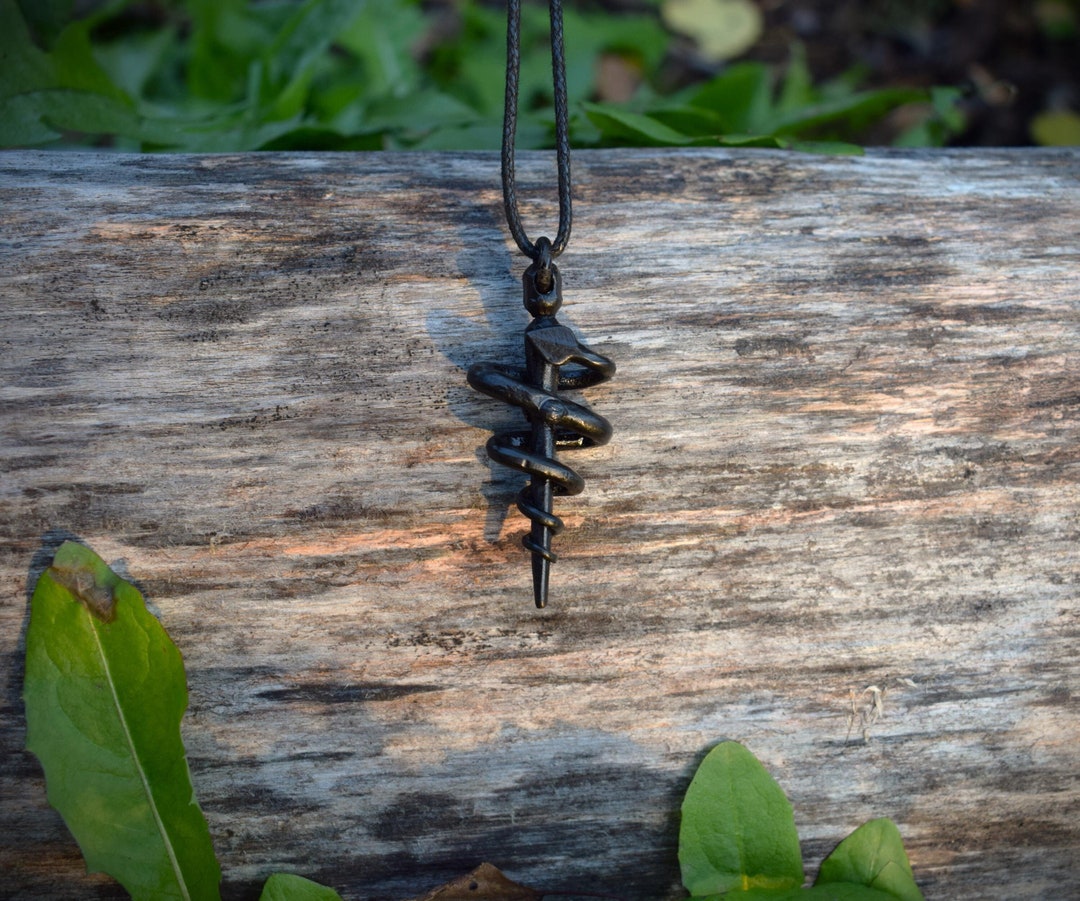 Hand Forged Iron Staff of Asclepius Pendant: Ancient Greek Medicine ...