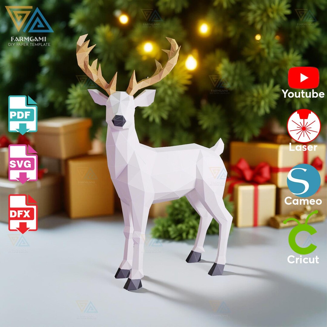 3D Papercraft Reindeer – Christmas Low Poly Deer Sculpture (digital ...
