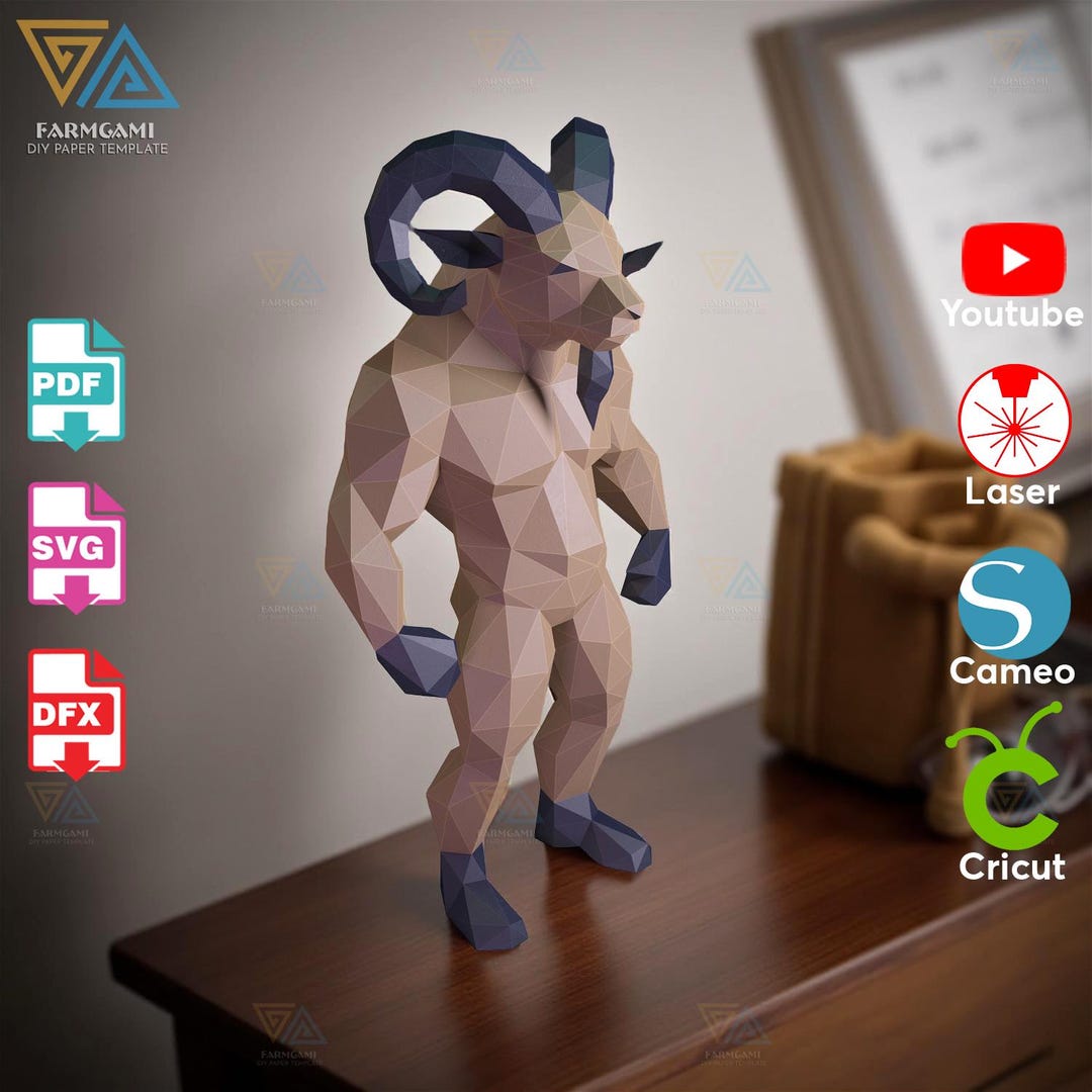 Goat Warrior Papercraft Template – Diy 3D Paper Sculpture (PDF, DXF ...