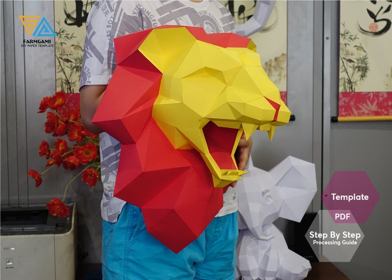 Lion Head Paper Model Template lion Head Paper Sculpture - Etsy