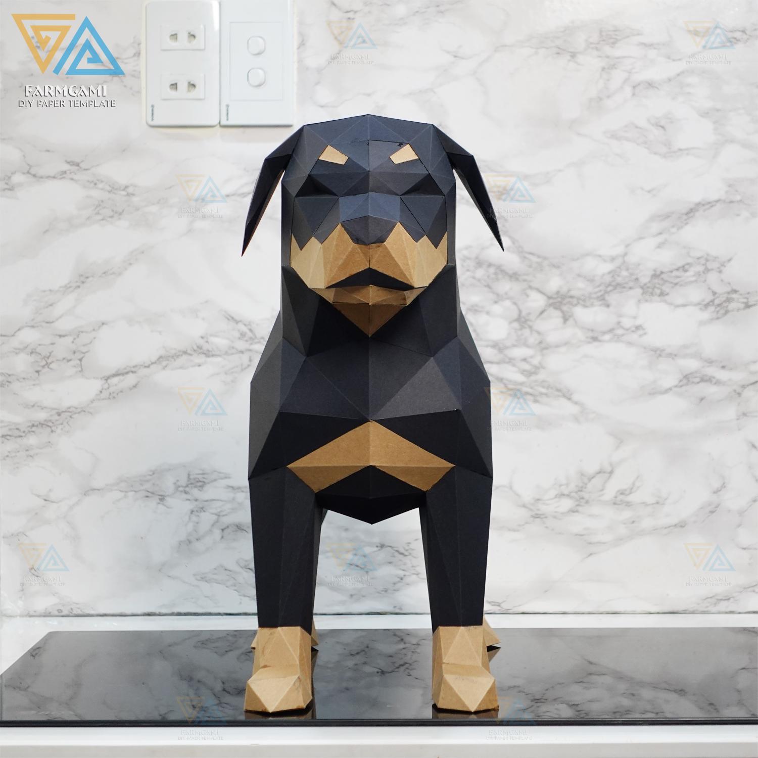 3D Papercraft Rottweiler Dog – DIY Low Poly Paper Model (digital ...