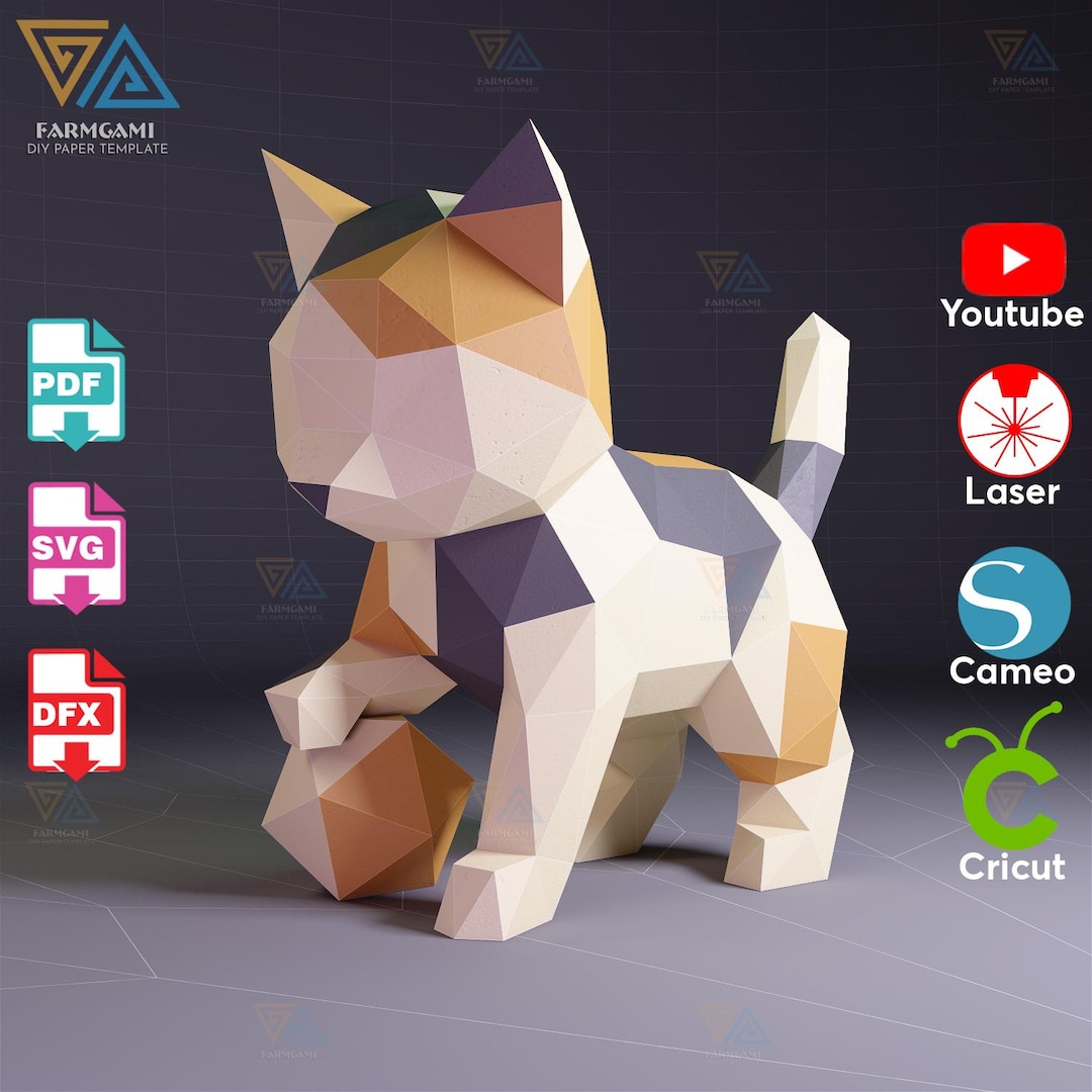 Cute Kitten Papercraft Template – 3D Paper Cat Model – Diy Paper ...