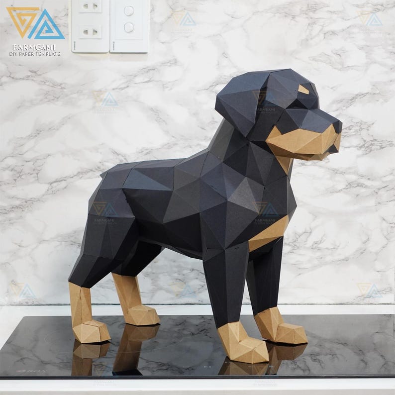 3D Papercraft Rottweiler Dog – DIY Low Poly Paper Model (digital ...