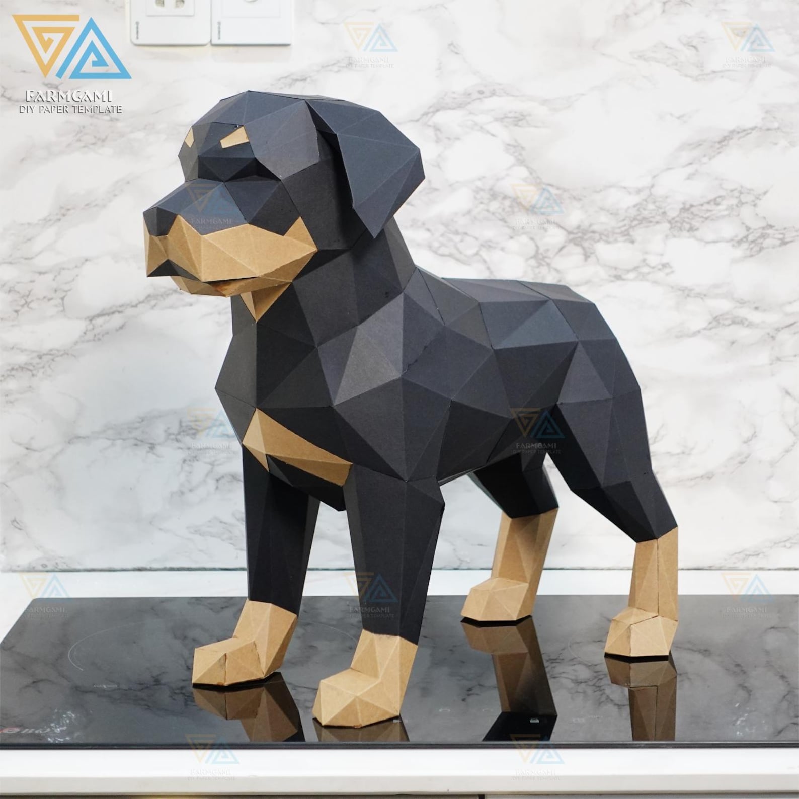 3D Papercraft Rottweiler Dog – DIY Low Poly Paper Model (digital ...